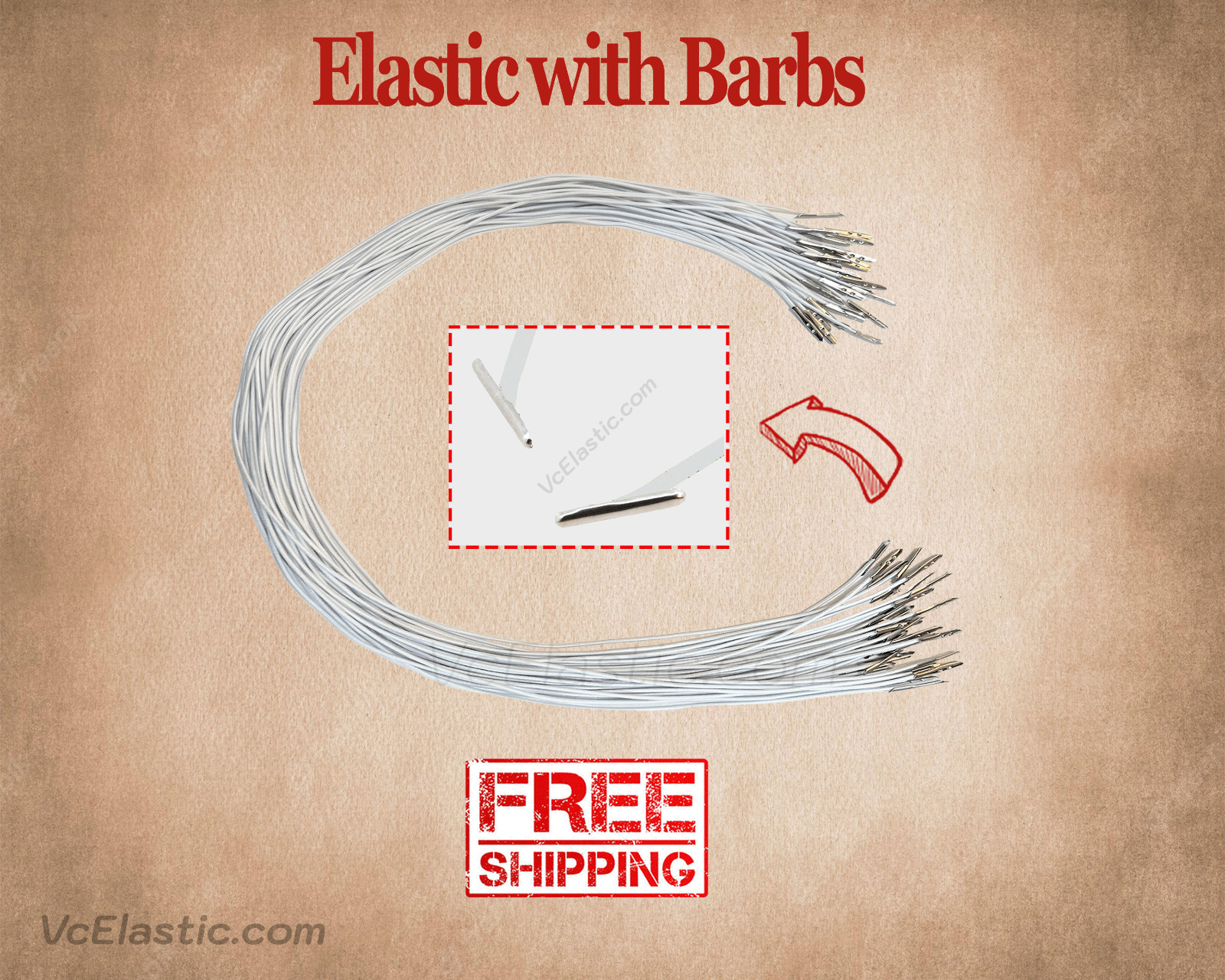 13 inch Black Elastic Barbed Cord String Band with Metal Barbs Prongs ...