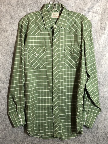 Vintage H Bar C Shirt Mens Large Green Plaid Western Pearl Snap Rodeo ...
