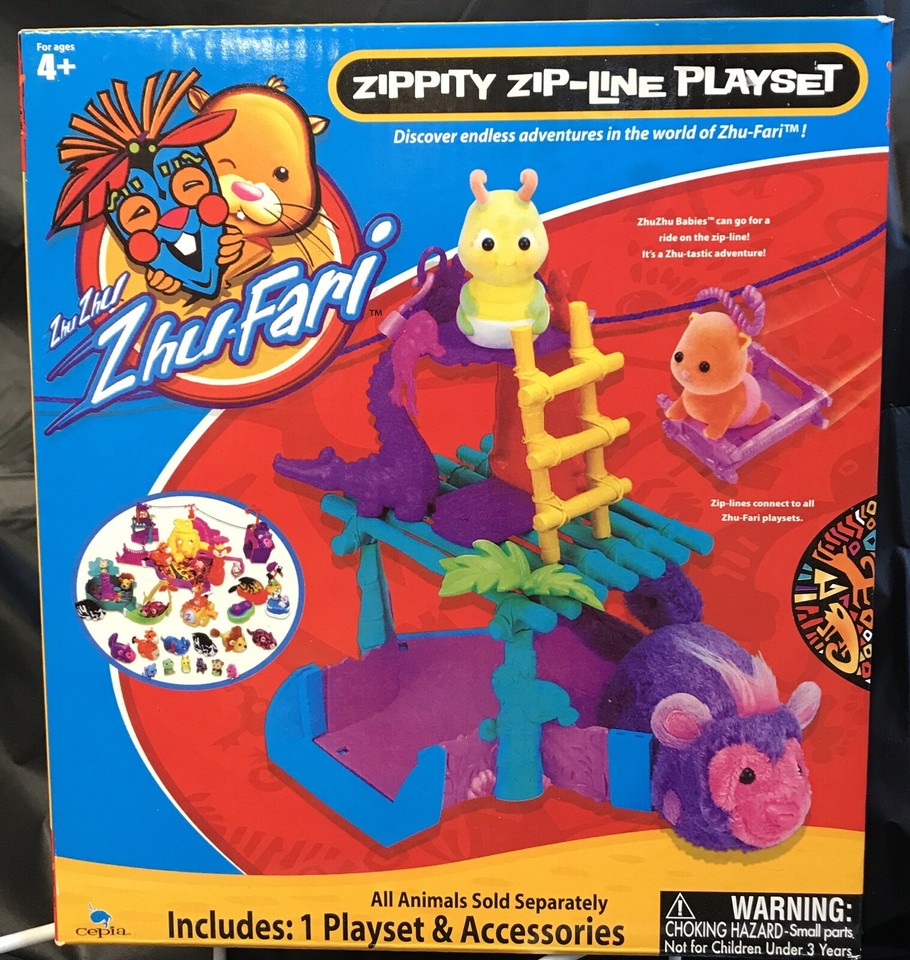 Zhu Zhu Pets ~ Zhu Fari Zippity Zip-Line Playset & Accessories ...