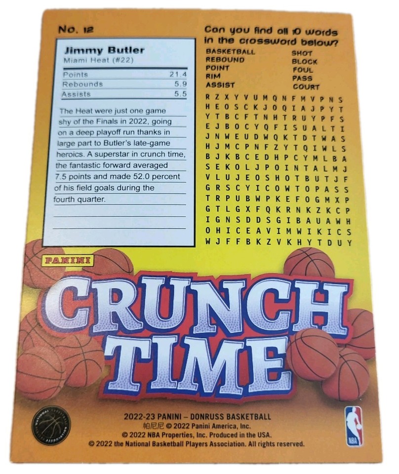 2022 Donruss Jimmy Butler Crunch Time Press Proof #12 Purple Miami Heat ...