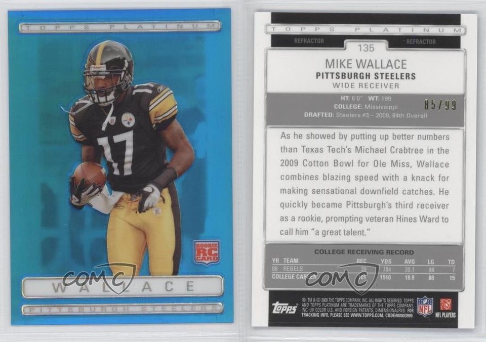 2009 Topps Platinum Blue Refractor 85/99 Mike Wallace #135 Rookie RC ...