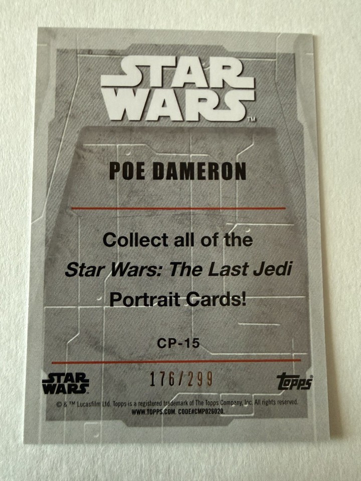 2017 Topps Star Wars: The Last Jedi Character Portraits Purple POE ...