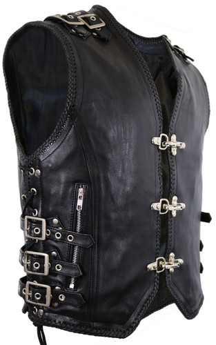 Herren Motorrad Weste Bikerweste Lederweste Kutte Lederkutte Schnallen ...