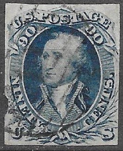 USA 1861 90c Washington blue Scott #72 used fully clipped stamp see ...