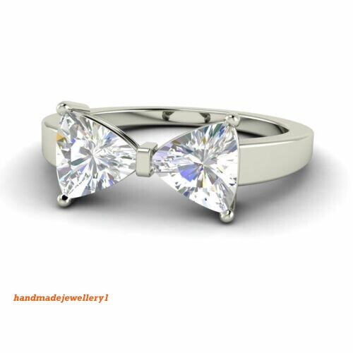 2.50CT Trillion Cut Lab-Created Two Stone Bow Engagement Ring 14K White ...