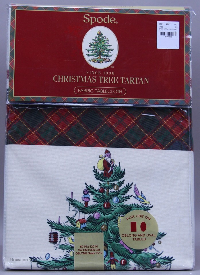 Spode Christmas Tree Tartan 60x120 Oblong & Oval Fabric Tablecloth NWT ...