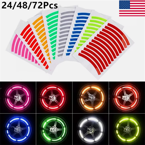 24-72X Strips Wheel Stickers Decals For Reflective Rim Tape Car Bike ...