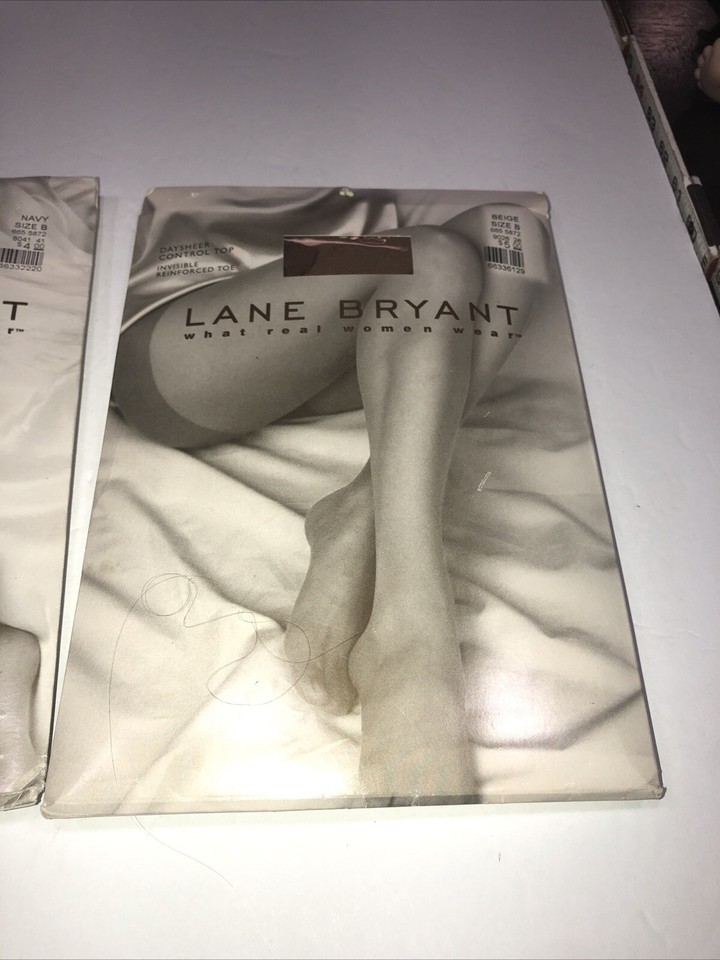 2- Lane Bryant Pantyhose Pair Size B Invisible Reinforced Beige Navy ...