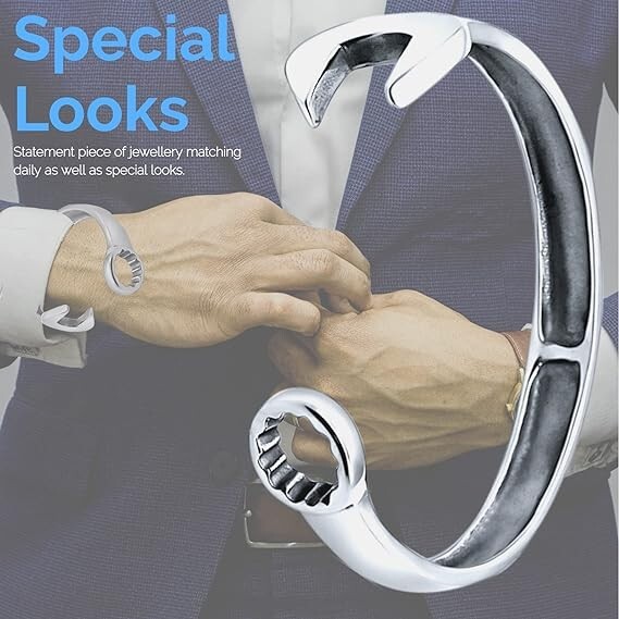 Men's Silver Mechanic Spanner Tool Wrenches Bangle 316L Stainless Steel ...