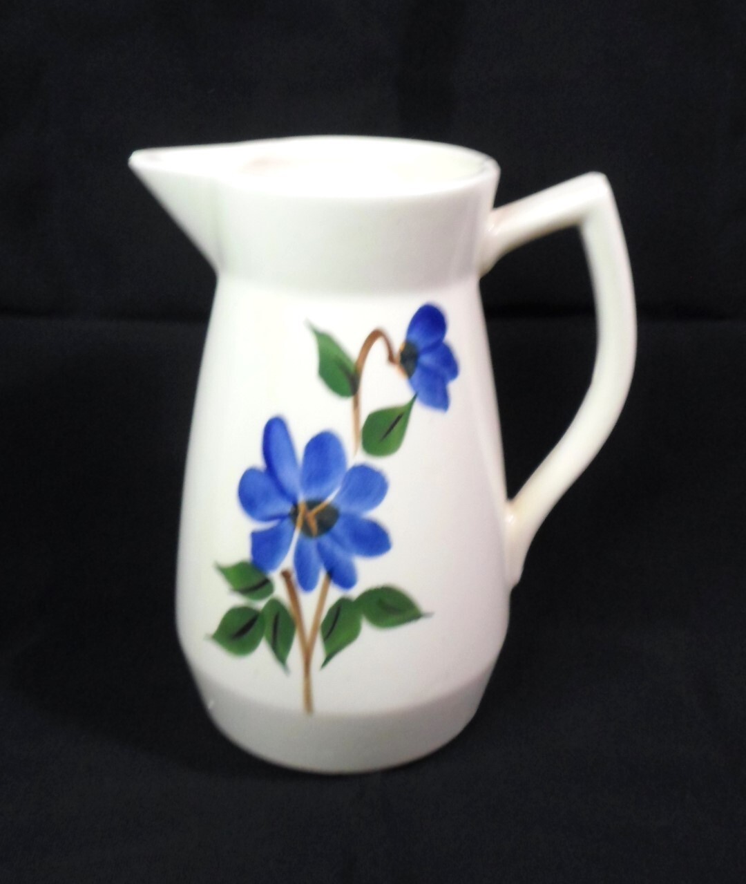 Vintage POTTERY PITCHER - BLUE FLOWERS Hand Painted 7" Tall | eBay