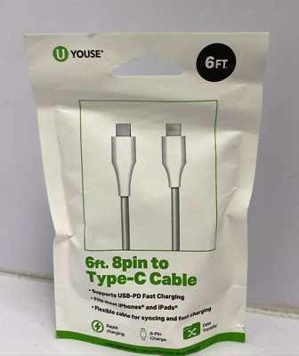 Youse 6ft 8pin to Type-C Cable Charger - White | eBay