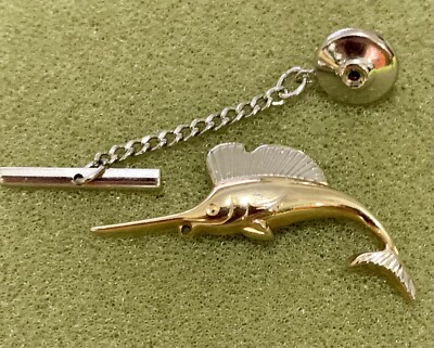 FANTASTIC VINTAGE SWANK MARLIN SWORDFISH TIE TACK PIN 2 TONE GOLD ...