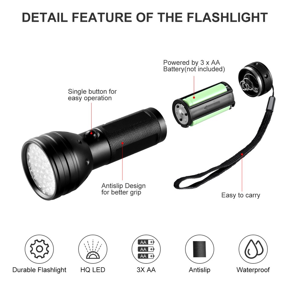 Purple Light UV Ultraviolet Flashlight Light 51 LED BlackLight 395nM ...