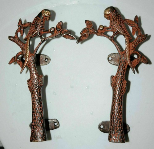 Brass Parrot On Tree Shape Handles Natural Bird Handicraft Garden Door ...
