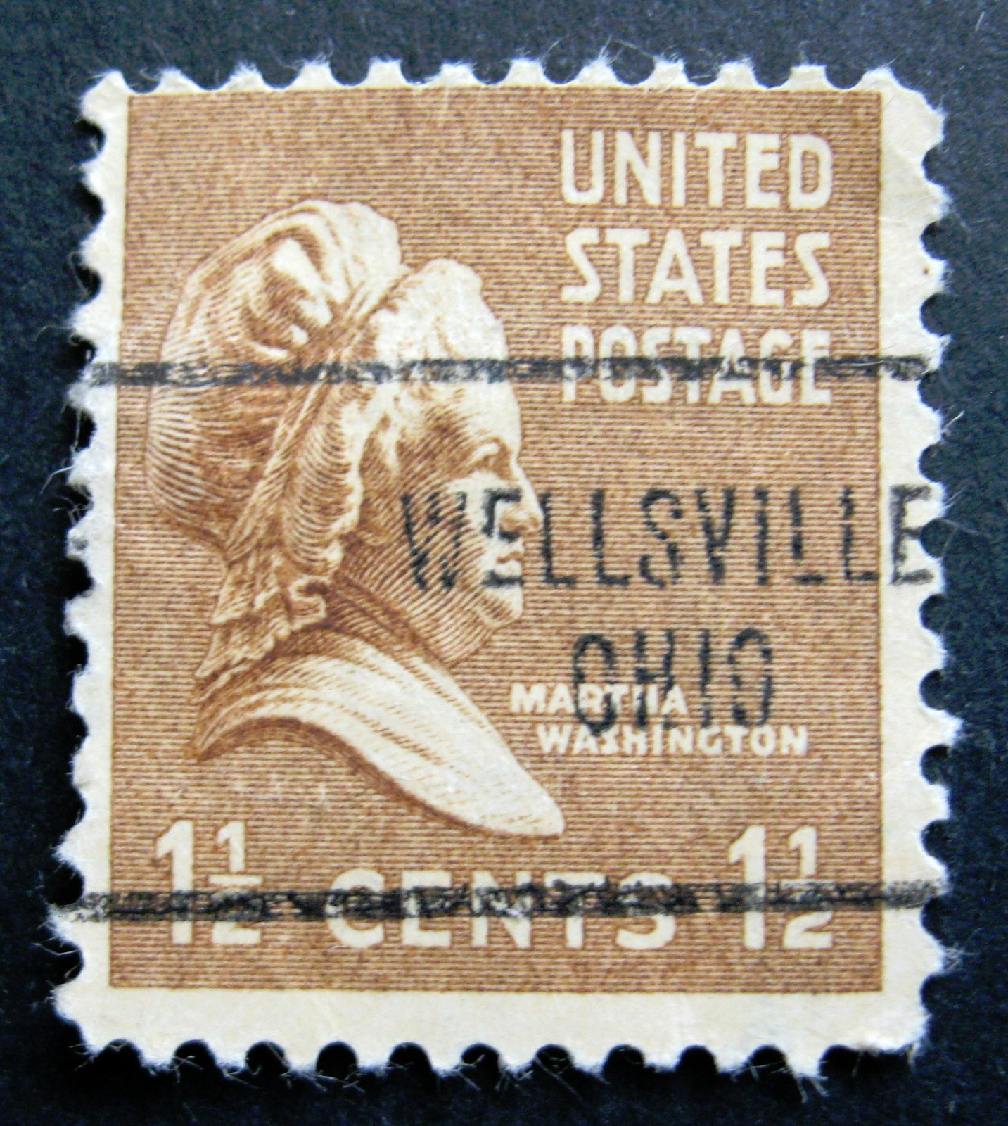 Sc # 805 ~ 1 1/2 cent Martha Washington, Precancel, WELLSVILLE OHIO ...