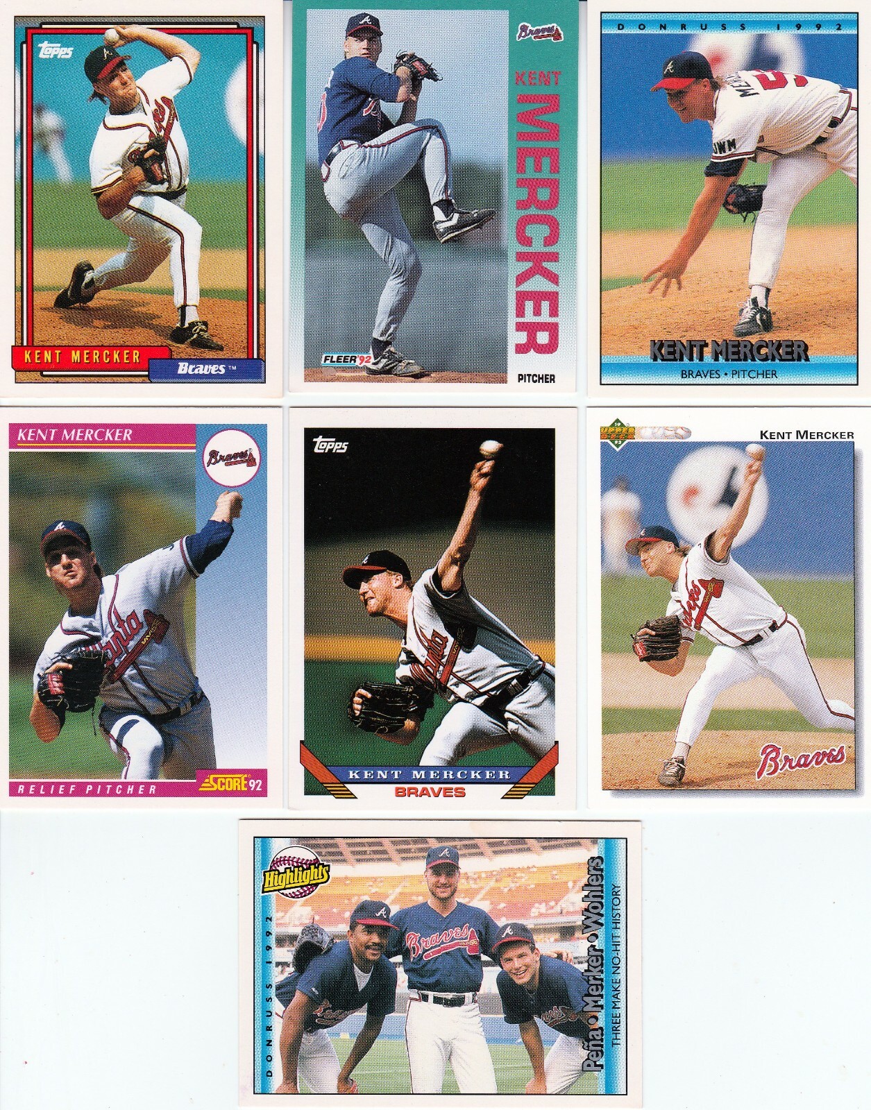 Huge 25 + KENT MERCKER different card lot 3 RC 1990 - 1995 all Braves ...
