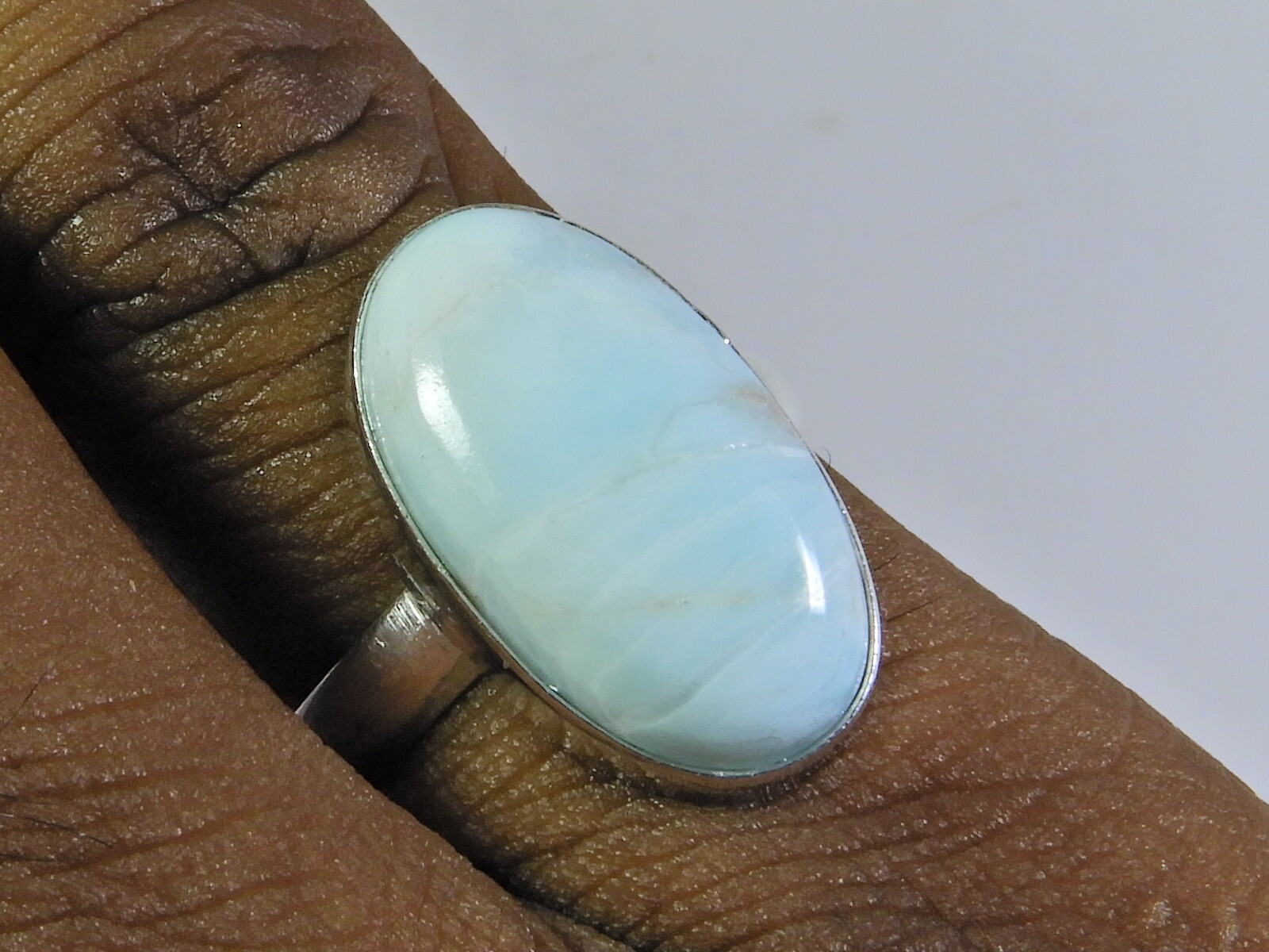 Natural Larimar Pectolite 925 Solid Sterling Silver Ring Size US-6.5 | eBay