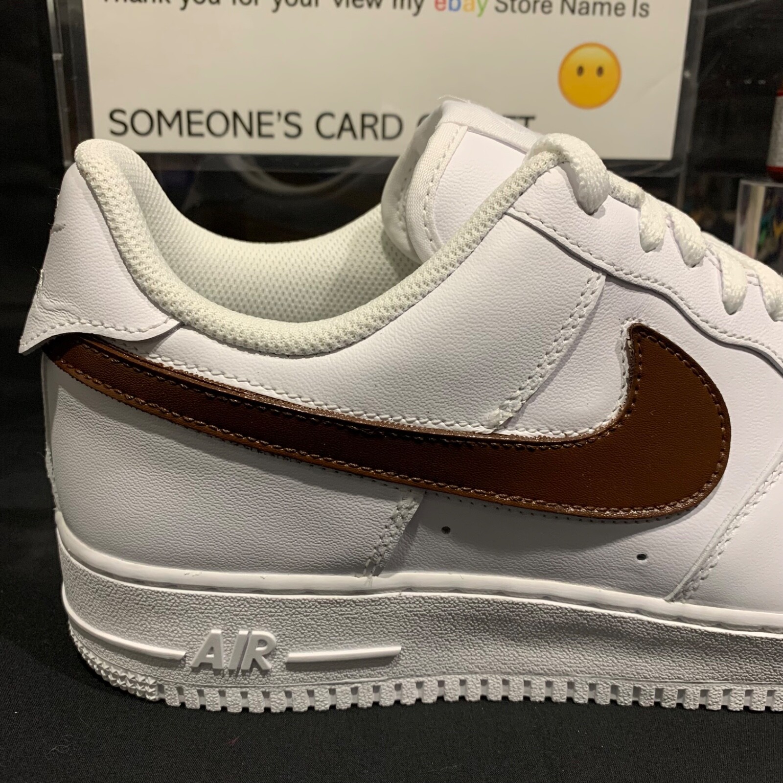 Nike Air Force 1 Low White (Chocolate Custom Painted Swoosh) SC-#21W | eBay