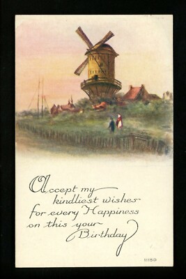 Windmill postcard mill greetings Owen Card Pub. Co. 1115D Vintage | eBay