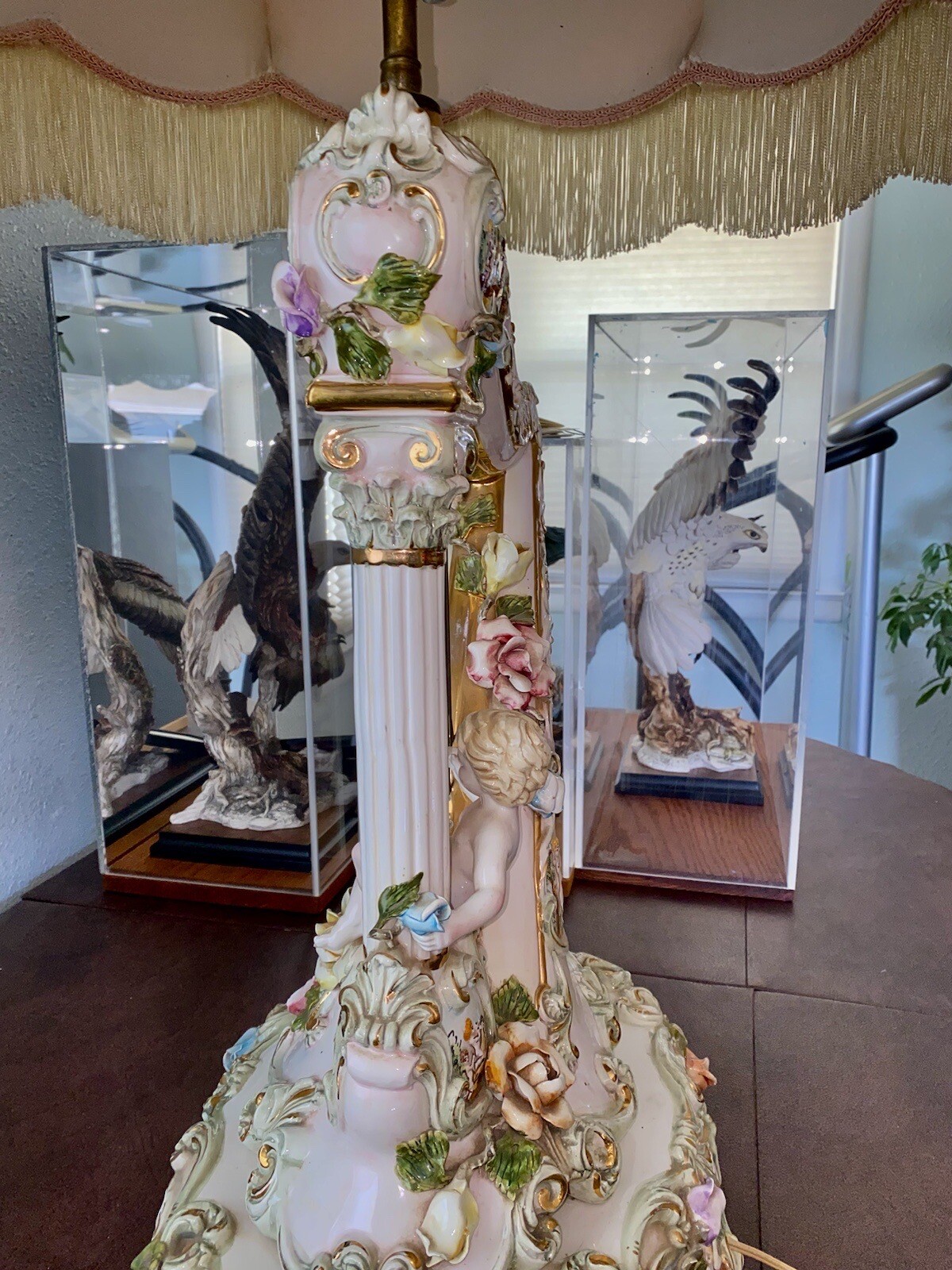 Vintage Victorian Capodimonte 43” Tall Lamp With Gorgeous Shade Lamp ...