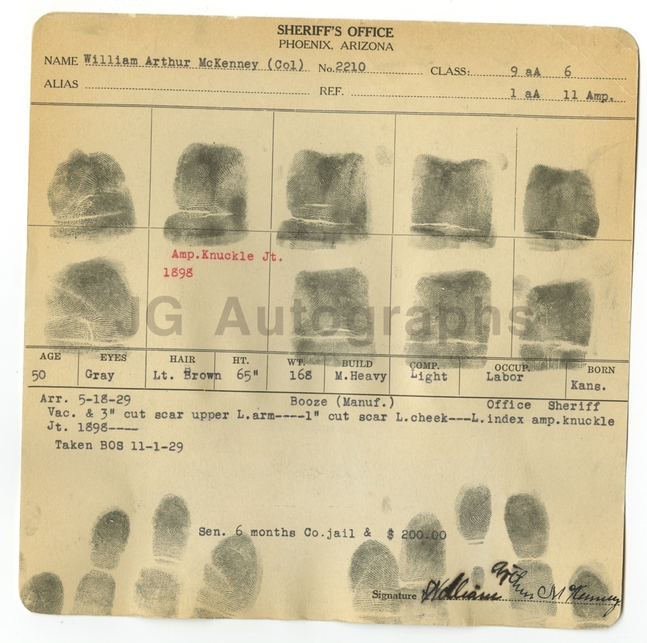 Police Booking Sheet - William McKenney - Arizona w/Mugshots ...
