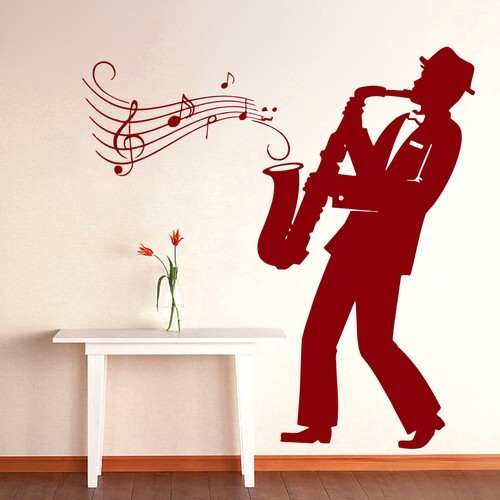 Music Wall Decals Saxophone Jazz Orchestra Vinyl Decal Sticker Home ...
