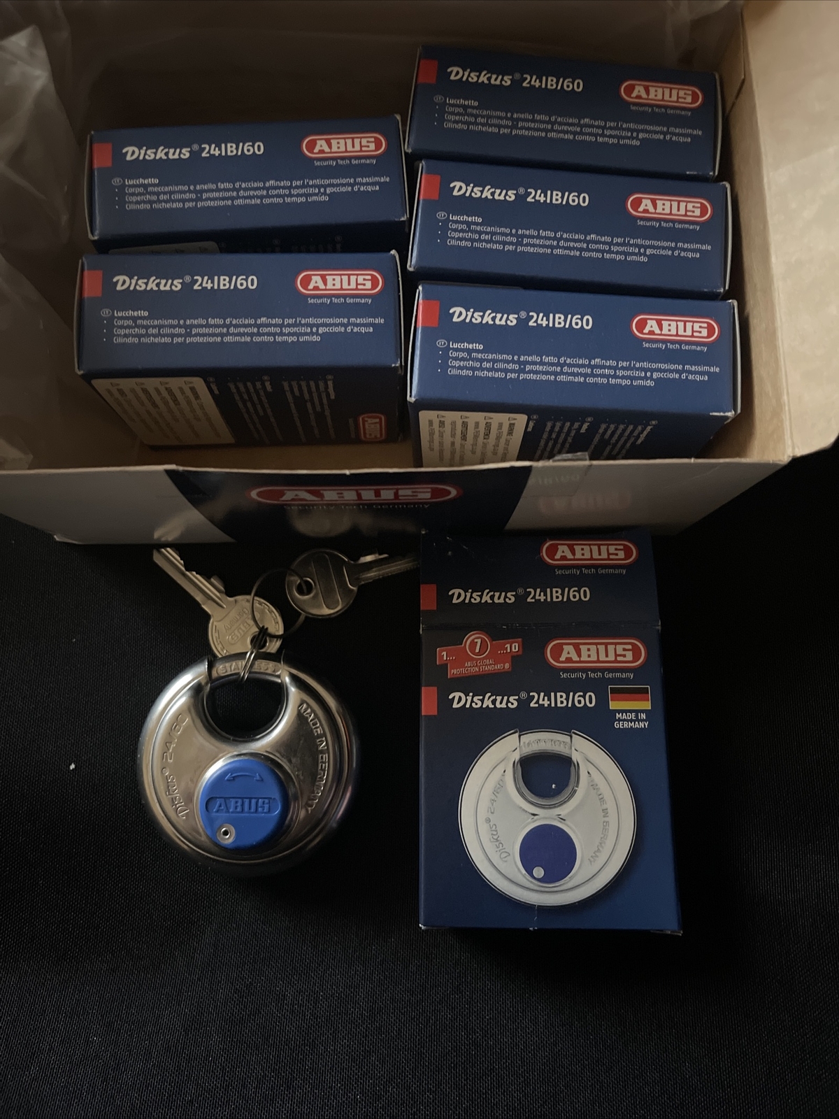 ABUS 24IB/60 MK 244, Keyed Padlock, Round,Silver. Box/Lot Of 6 Locks ...