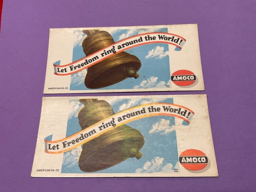 2 Vintage Ink Blotters Cards Amoco Gas 1940's New Years American Oil ...