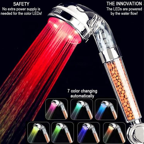 LED Handheld Shower Head Set with Filtration, Automatic 7-color ...