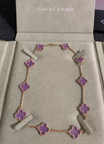 VC & Arpels Vintage Alhambra Necklace 10 motifs Yellow Gold Purple ...