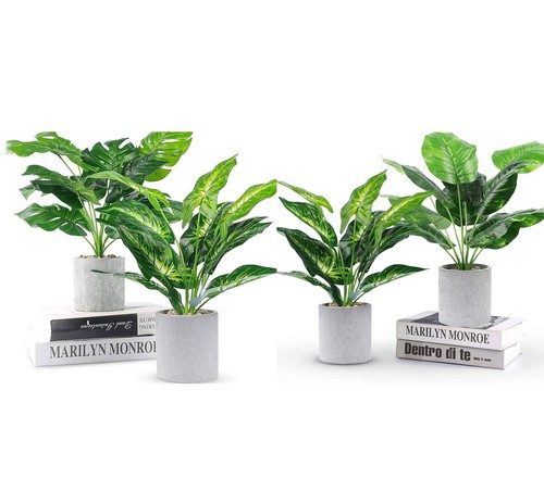 A Bundle of 2pcs Fake Plants 16" Faux Plants Artificial Potted Plants ...
