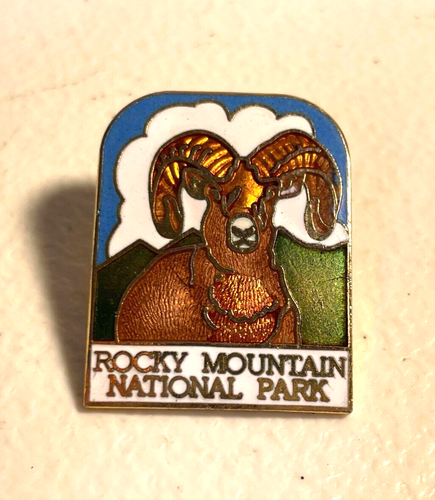 Vintage Rocky Mountain National Park Ram Pin 1" cloisonne gold tone ...