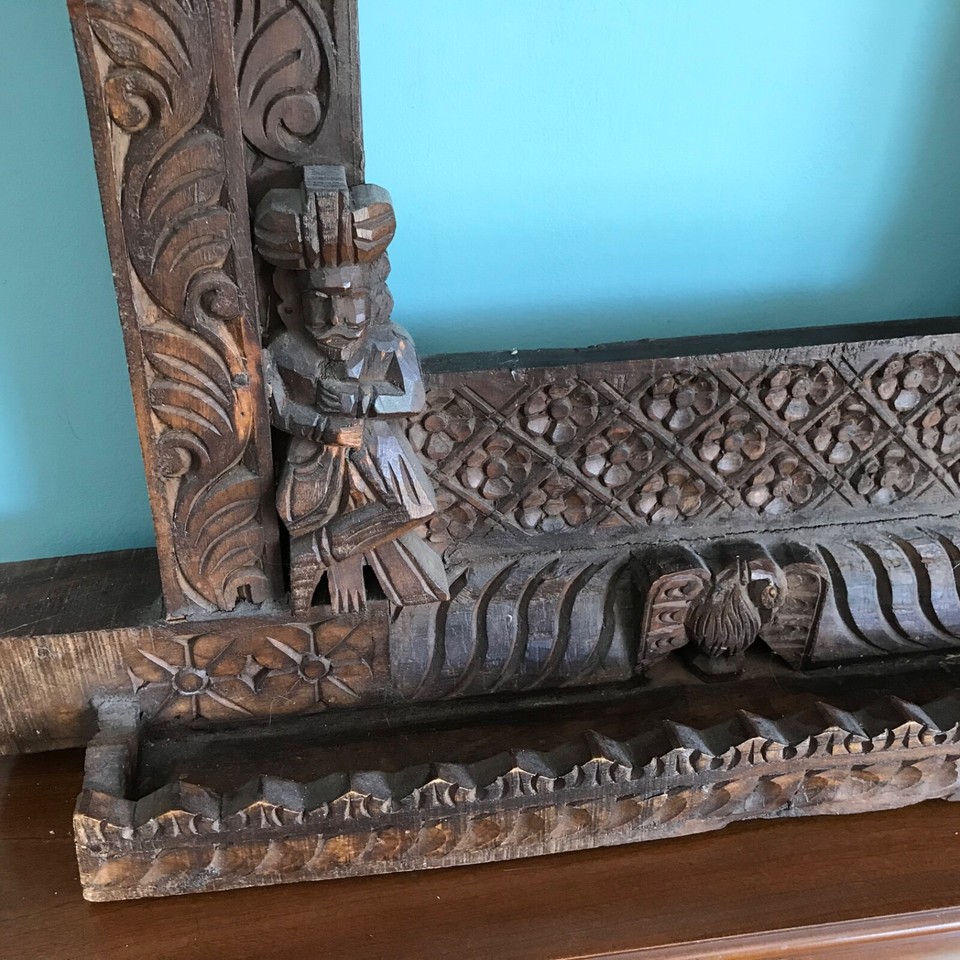 Antique Hand Carved Wood Altar Shrine Pooja Mandir Prayer 42 x 30 x 6 ...