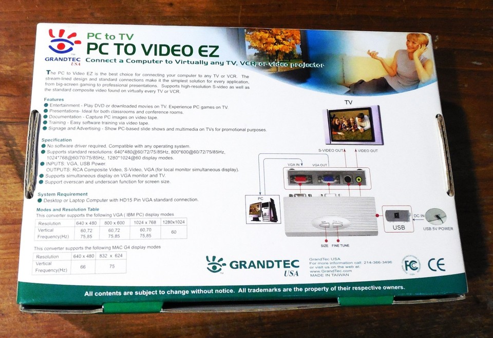 GRANDTEC USA GEZ-1000 ~ PC to TV / Video EZ Converter Powered USB ...