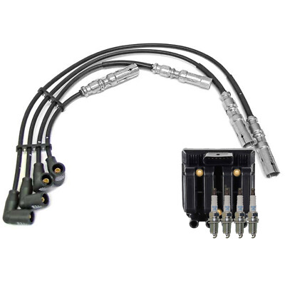 OEM 4 Spark Plug Wire Set and Ignition Coil Kit For VW Beetle Golf ...