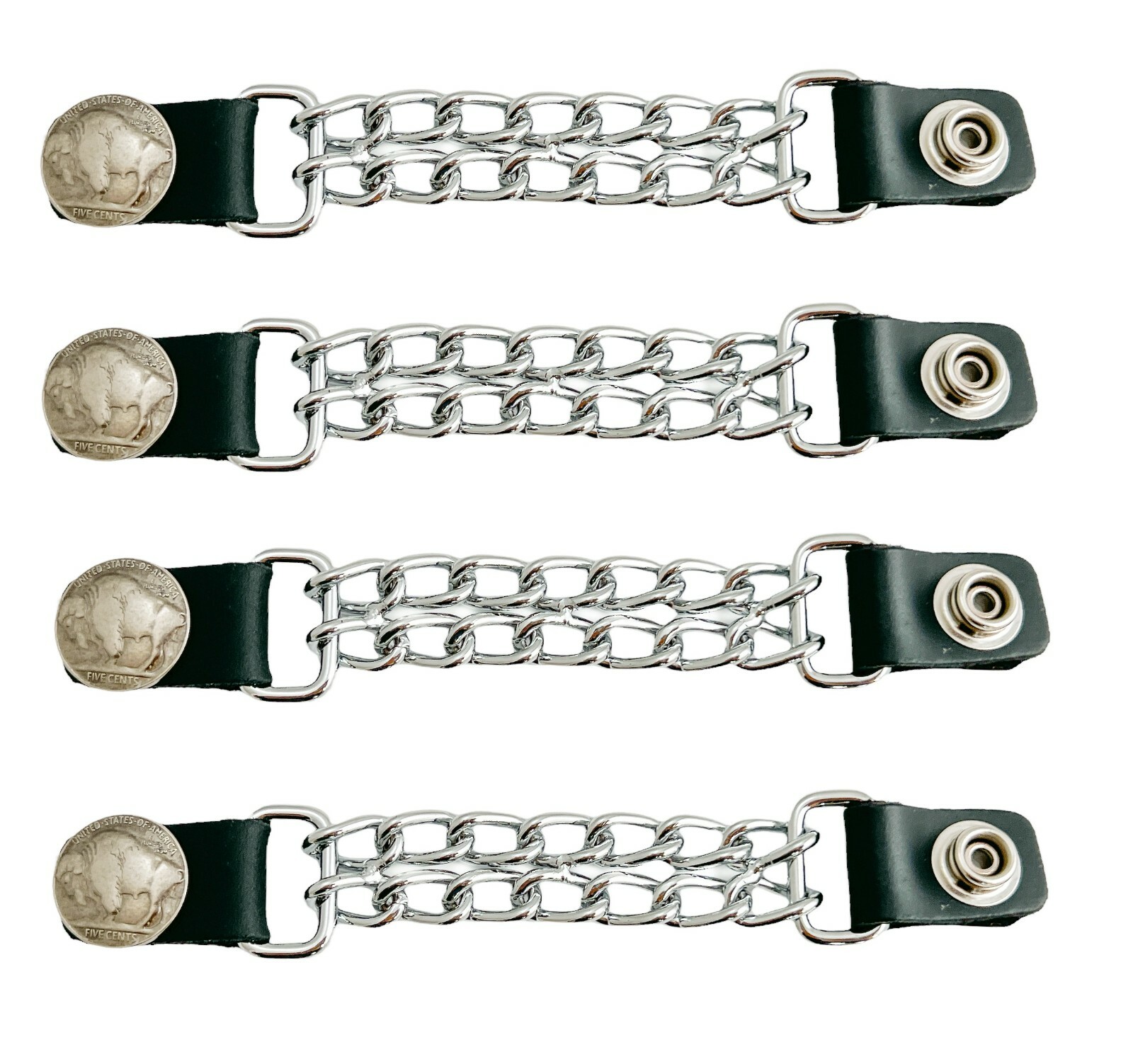Motorcycle Vest Extenders Double Chrome Chain Made in USA Line 24 Snaps ...