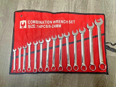 14PCS - 8-24mm Spanner Set Metric Combination Open Box Wrench Roll Bag ...