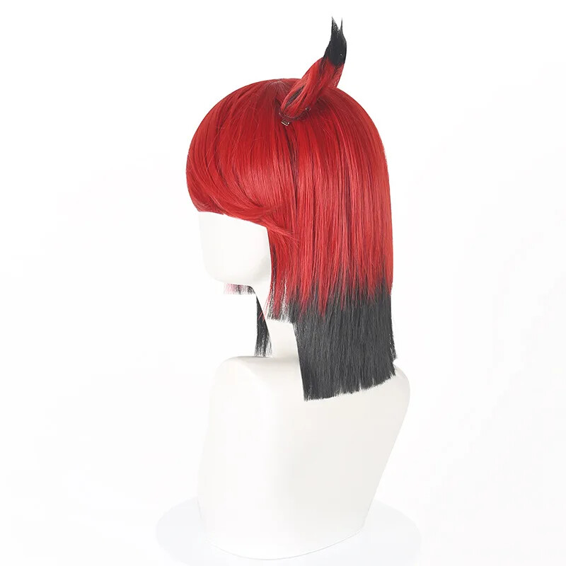 Hazbin Alastor Cosplay Wig Glasses Men Short Wigs with Ears Horns Red ...