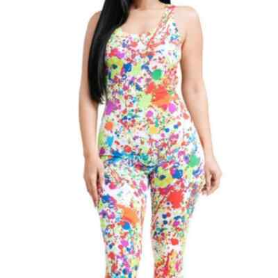 MM Splash Painted Off White Lace Up Bodycon Ruched Jumpsuit | eBay