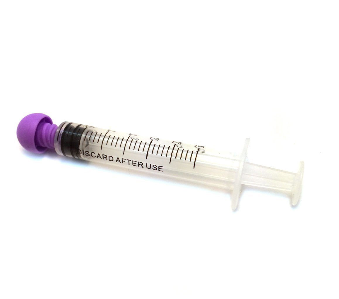 3ml SLIP Luer Syringes with caps - 50 white syringes 50 PURPLE Caps (No ...