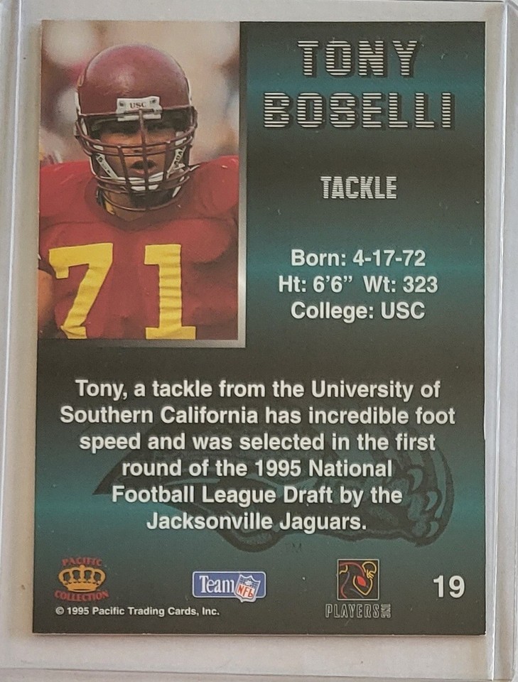 1995 Pacific Rookie #19 Tony Boselli Jacksonville Jaguars Football Card ...
