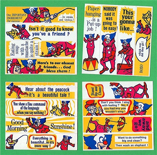 Bozo the Clown Complete Set of 16 Quotes 1970 Stickers Old Store Stock ...