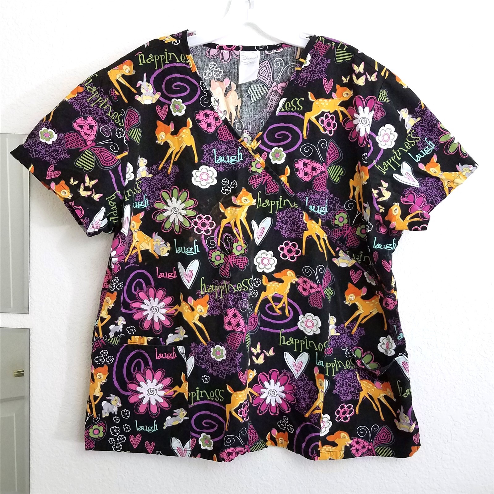 Disney Bambi Thumper Black Nursing Scrub Top Shirt Wo… - Gem