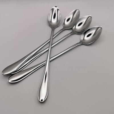 4 Long Handle Teaspoons Tea Spoon Stainless Steel Coffee Latte Ice ...