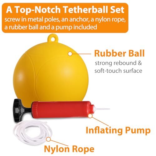 Tetherball Ball and Rope, Tetherball Pole Set Equipment with In-Ground ...