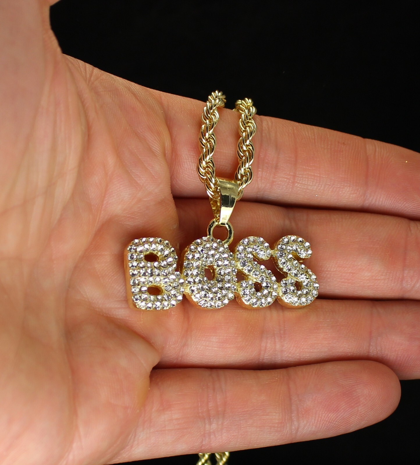 Iced Cz Boss Pendant 14k Gold or Silver Plated 24" Rope Necklace Hip ...
