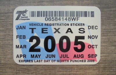 2005 TEXAS WINDSHIELD REGISTRATION RENEWAL STICKER-NEW/UNUSED | eBay