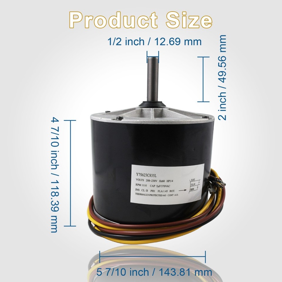 Fan Motor 1/4 HP 208-230 Volt Y7S623C835L for Zhongshan Broad-Ocean ...