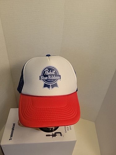 PBR Trucker Hat Pabst Red White Blue Ribbon Logo Mesh Snapback America ...
