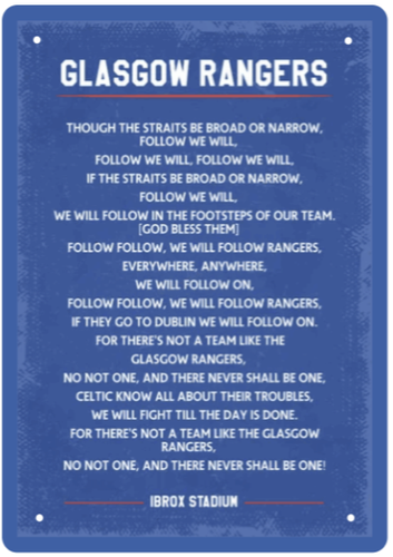 GLASGOW RANGERS FC IBROX STADIUM FOLLOW FOLLOW SONG CHANT METAL SONG ...